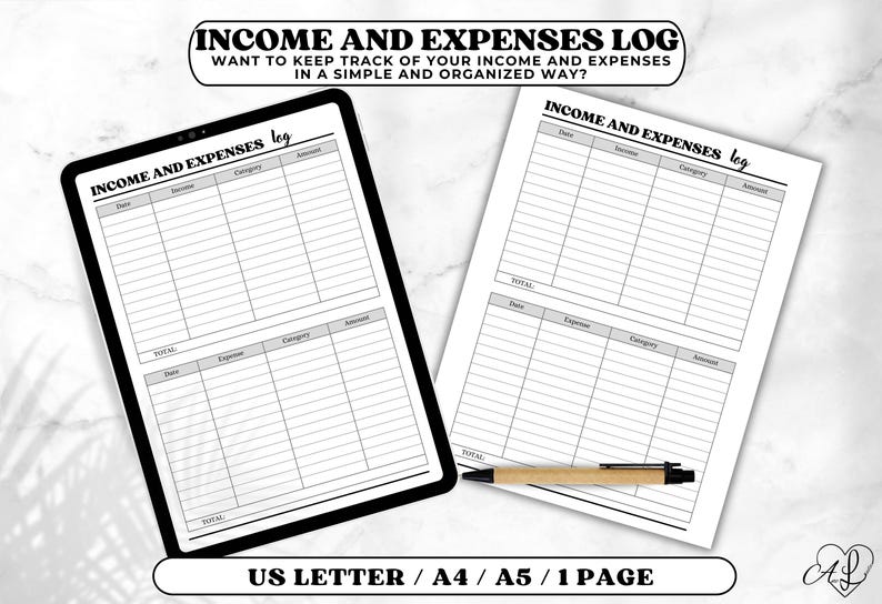 Income and Expenses Log Printable, One Page Budget Planner - Etsy