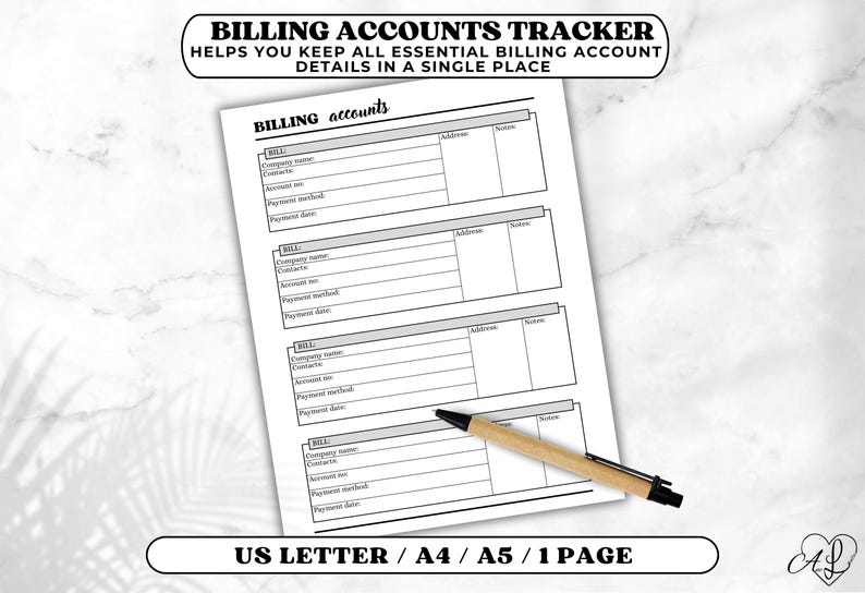 Billing Accounts Tracker Printable, One Page Budget Planner - Etsy