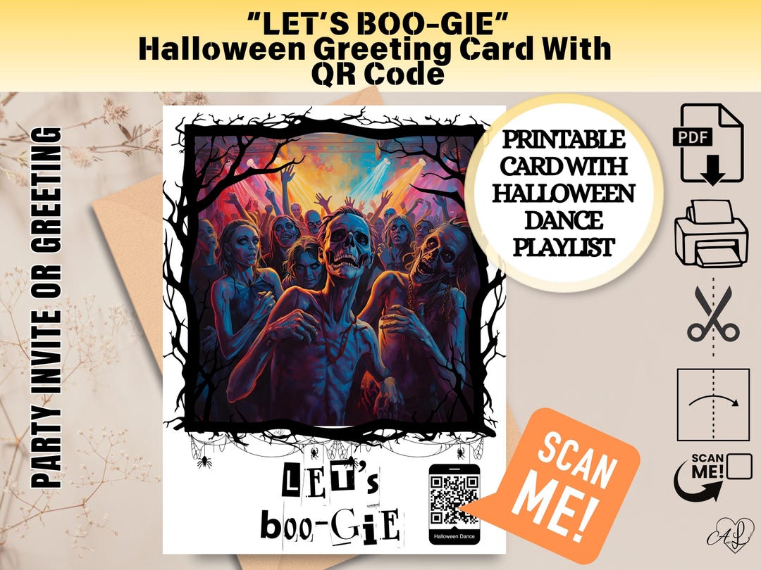 Halloween Dance Party Invite: QR Code Greeting Card (PDF Download) - Etsy