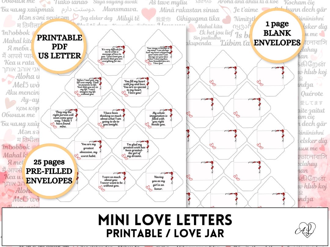 Printable Mini Love Letters for Love Jar, 325 Printable Mini Love ...