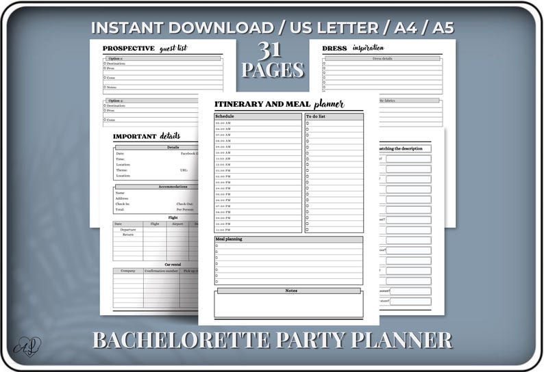 Printable Bachelorette Party Planner, Party Planning Pages, Birthday ...