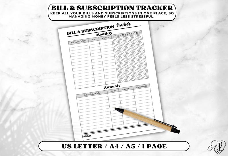 Printable Bill & Subscription Tracker, Financial Planner (PDF Download ...