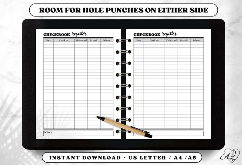 Checkbook Register, Printable Balance Sheet (US Letter, A4, A5) (PDF ...