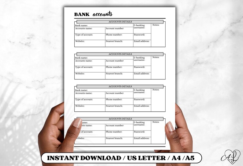 Bank Account Tracker Printable, Simple One Page Planner - Etsy