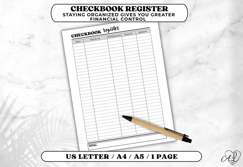 Checkbook Register, Printable Balance Sheet (US Letter, A4, A5) (PDF ...