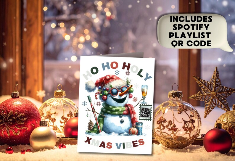 Printable Christmas Card, QR Code Playlist Card, 5x7 Holiday Download ...