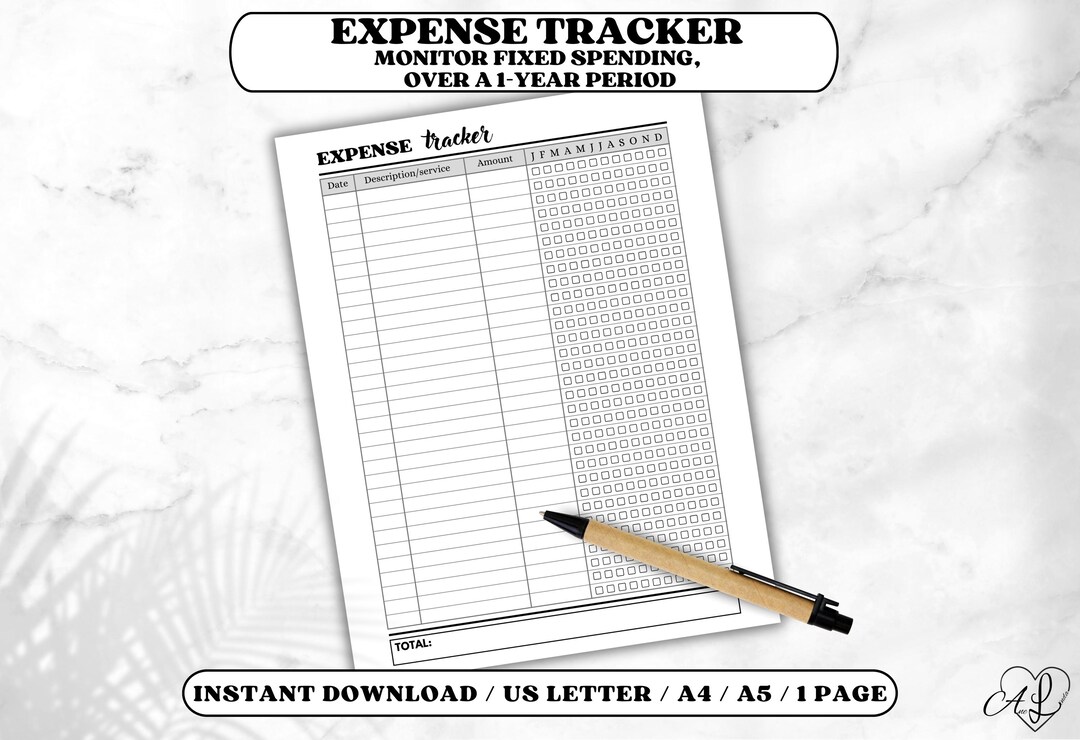 Yearly Expense Tracker, Printable Single Page, (US Letter, A4, A5) (PDF ...