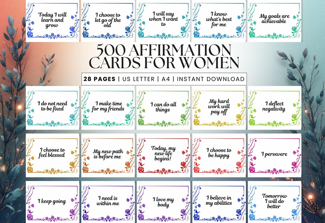 500 Positive Affirmation Cards for Women: Self-esteem & Confidence (PDF ...