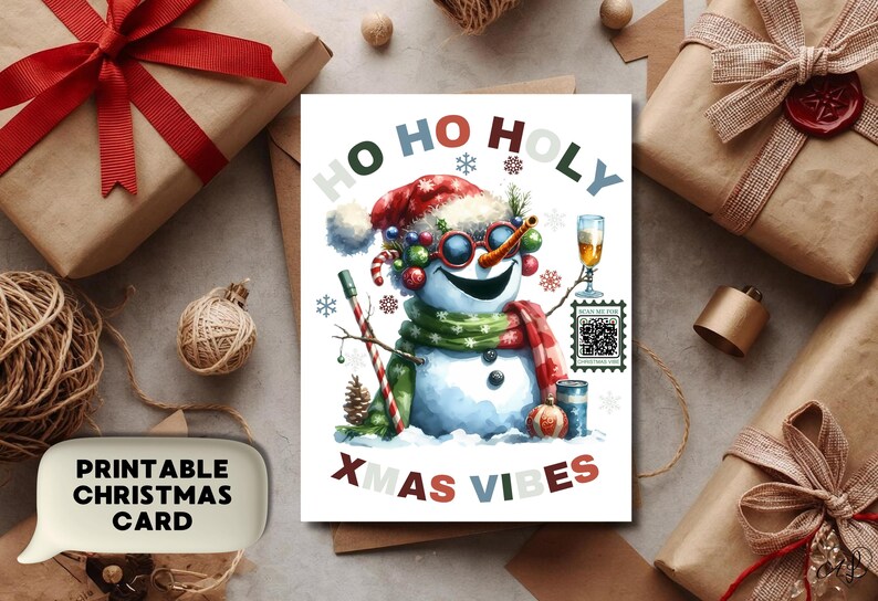 Printable Christmas Card, QR Code Playlist Card, 5x7 Holiday Download ...