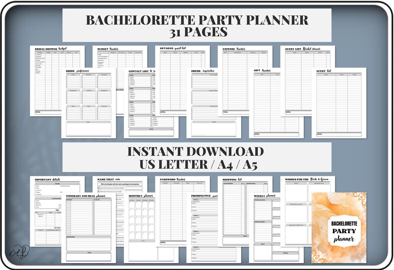 Printable Bachelorette Party Planner, Party Planning Pages, Birthday ...
