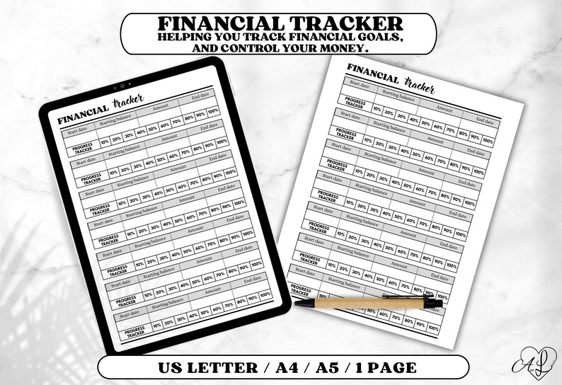 Financial Tracker Printable, Simple One Page Planner - Etsy
