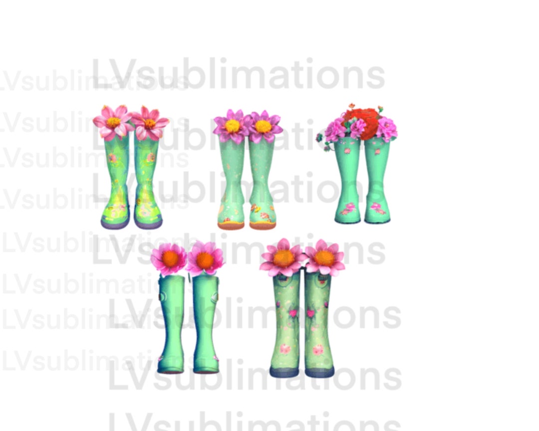Garden Wellies and Flowers - Png File X 5 Different Designs - Etsy