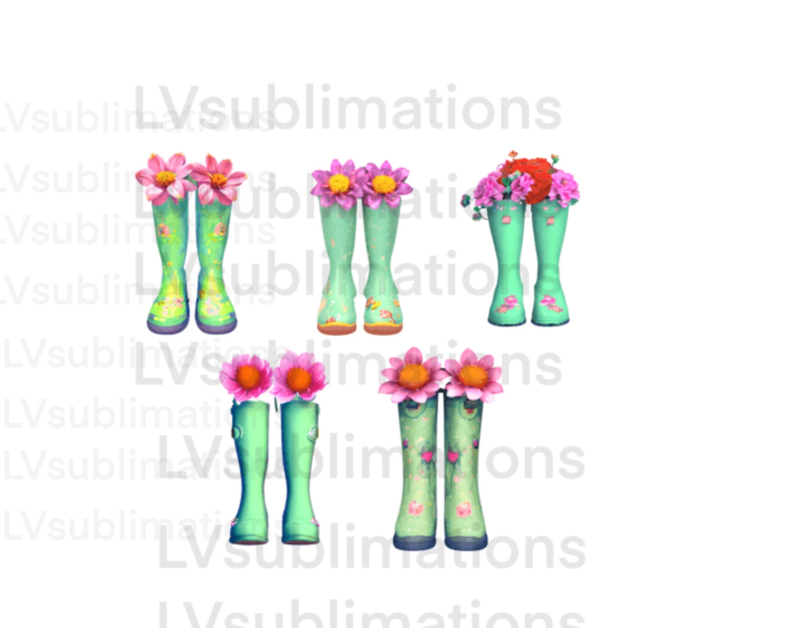 Garden Wellies and Flowers - Png File X 5 Different Designs - Etsy