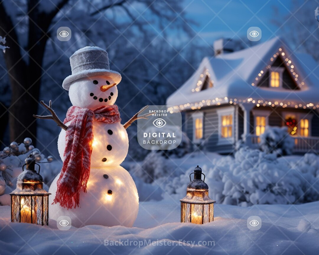 Snowman Backdrop Digital Download Photoshop Overlays, Christmas ...