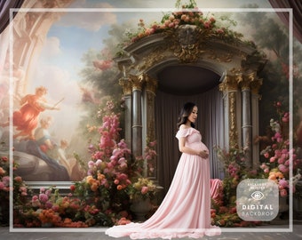 Opulent Baroque Room With Arch and Balloons Digital Backdrop, Photo ...