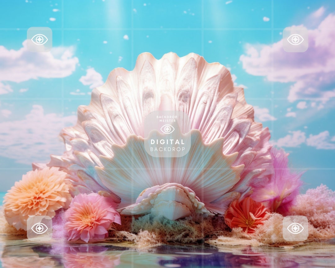 Little Mermaid Clamshell Backdrop Digital Download Photoshop Overlays ...