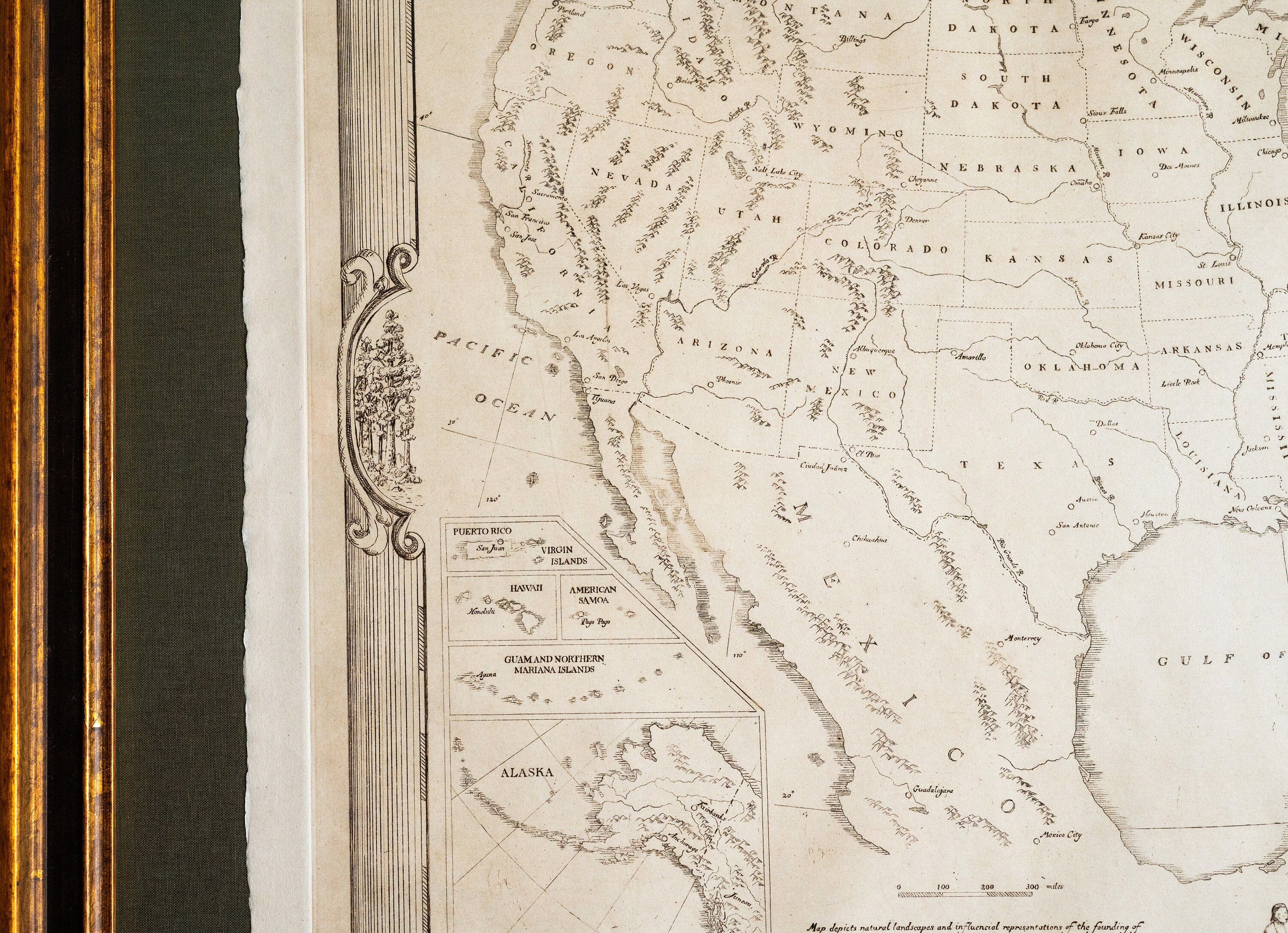 Antique-style Copperplate Etched United States Map: the Founding of ...