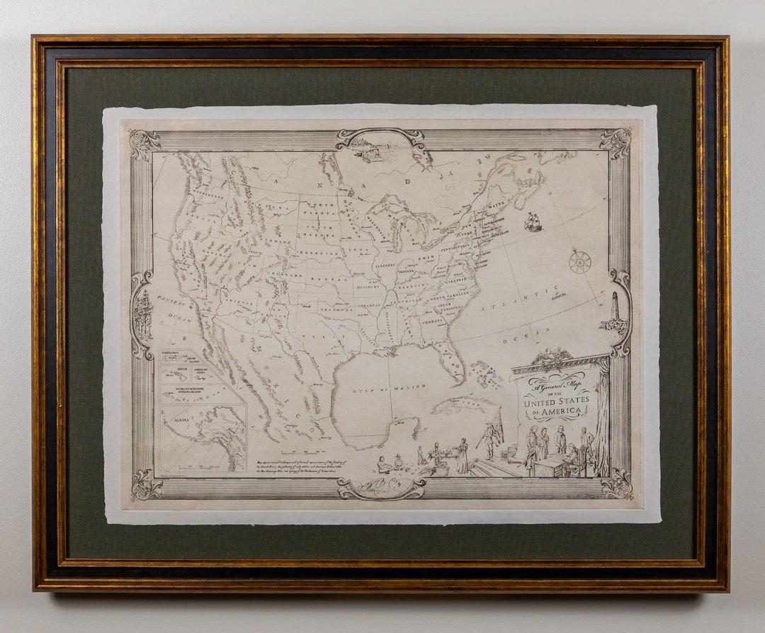 Antique-style Copperplate Etched United States Map: the Founding of ...