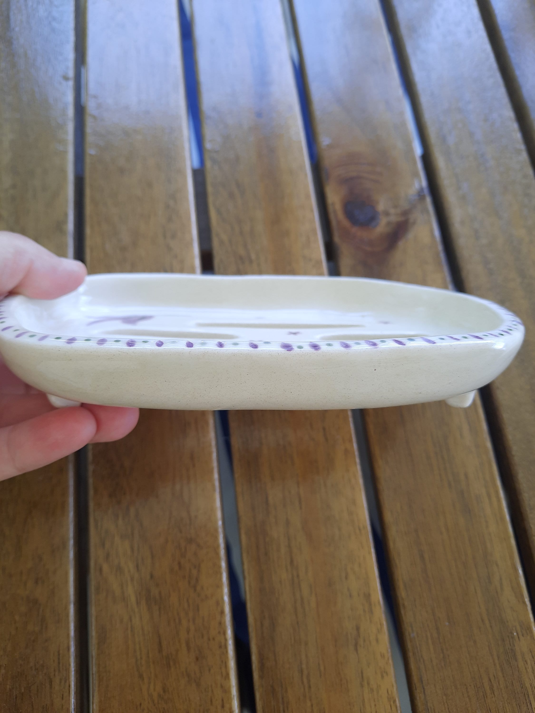 Handmade Ceramic Soap Dish With Drainer Painted With Purple Flowers ...