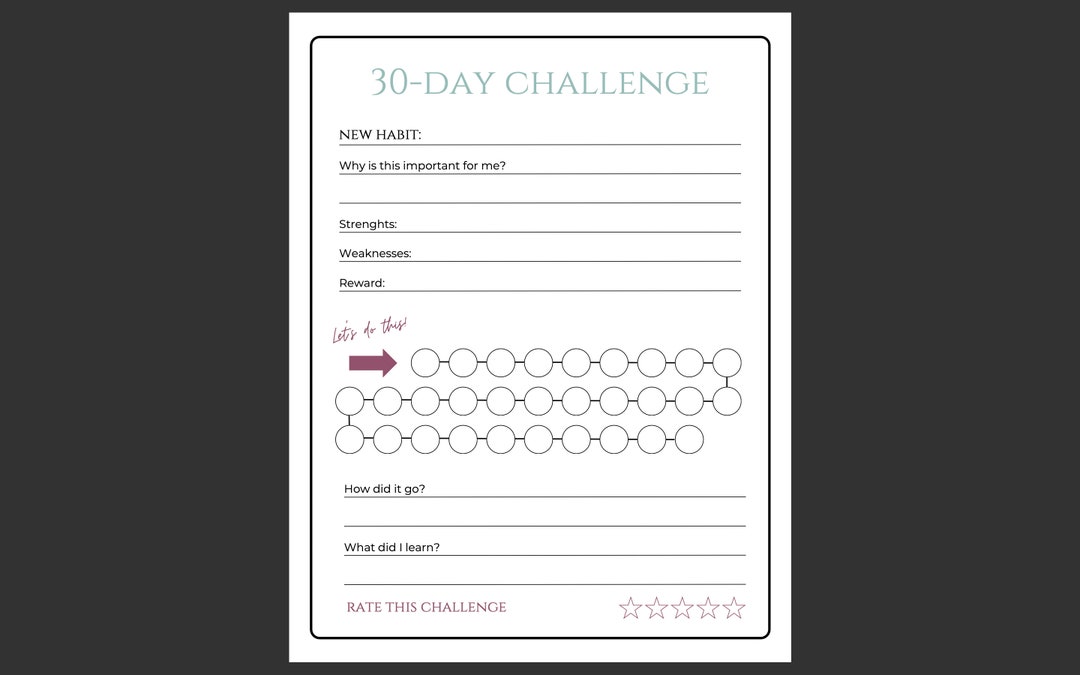 30-day Fitness Challenge Template, Digital Download, Printable Download ...