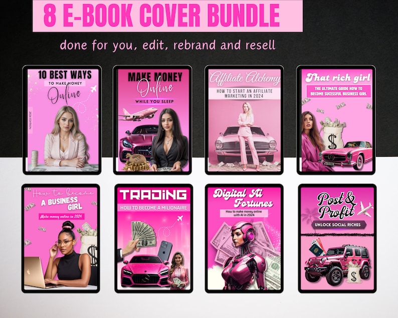 8 E-books Cover Bundle, Rebrand and Resell, Canva Template, Editable, Editable Ebook Cover ...