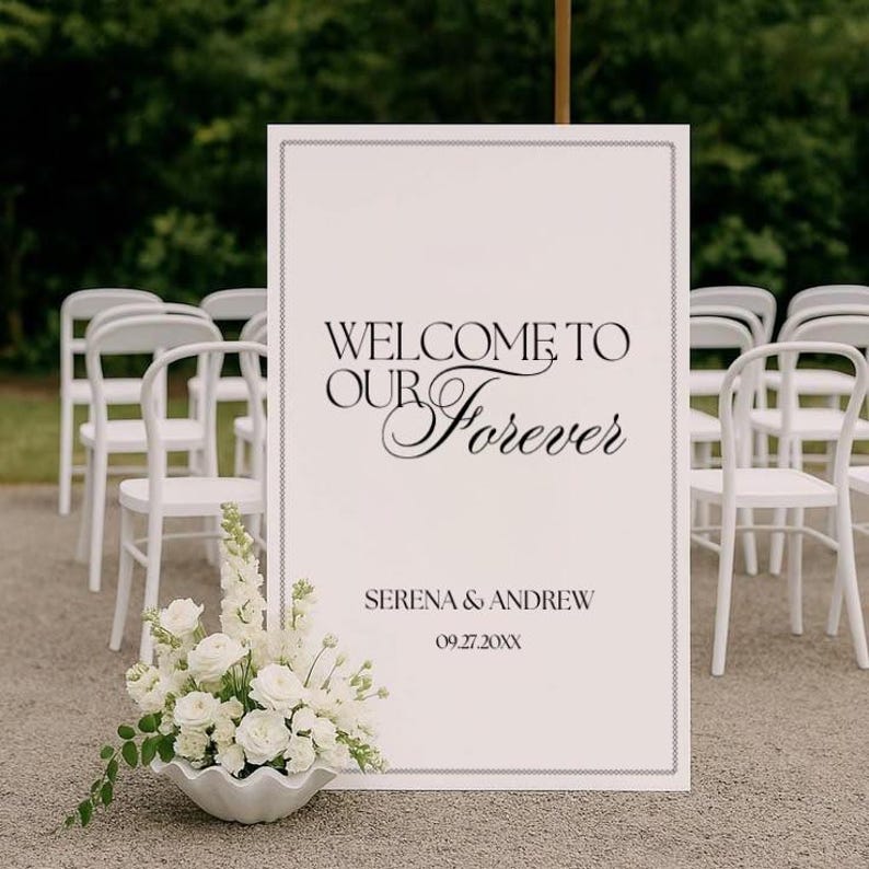 Personalized Wedding Welcome Sign – Elegant Black & White Names, Date ...