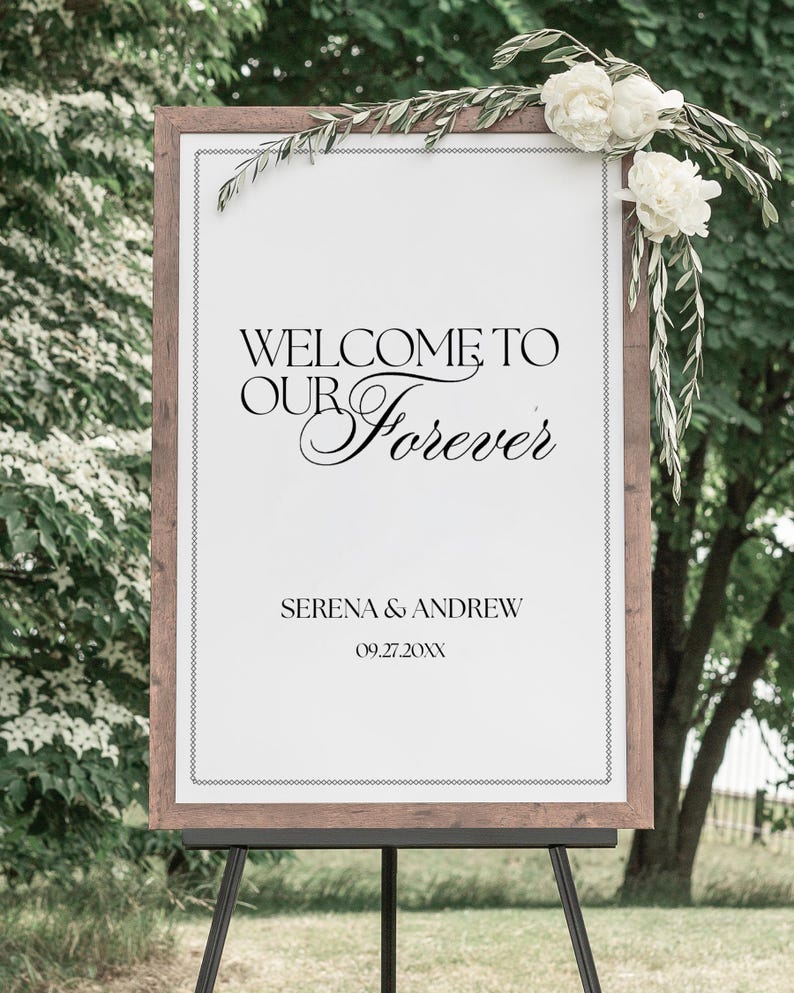 Personalized Wedding Welcome Sign – Elegant Black & White Names, Date ...