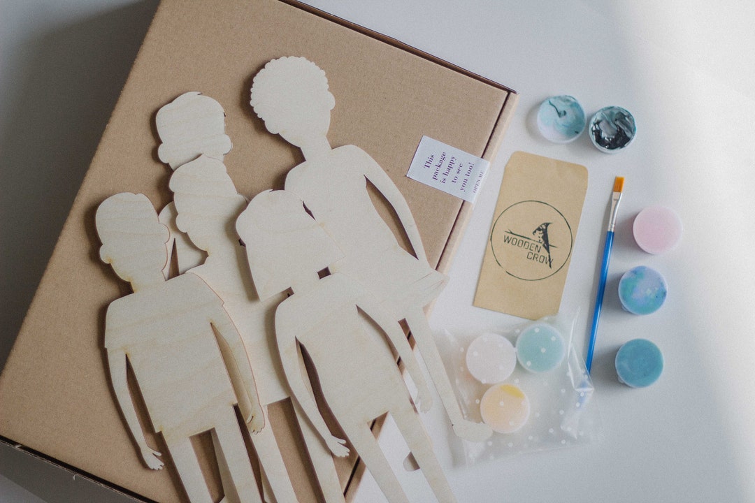 DIY Wooden People for Drawing. Craft Kit for Kids. Paints and Brushes ...