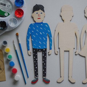 DIY Wooden People for Drawing. Craft Kit for Kids. Paints and Brushes ...