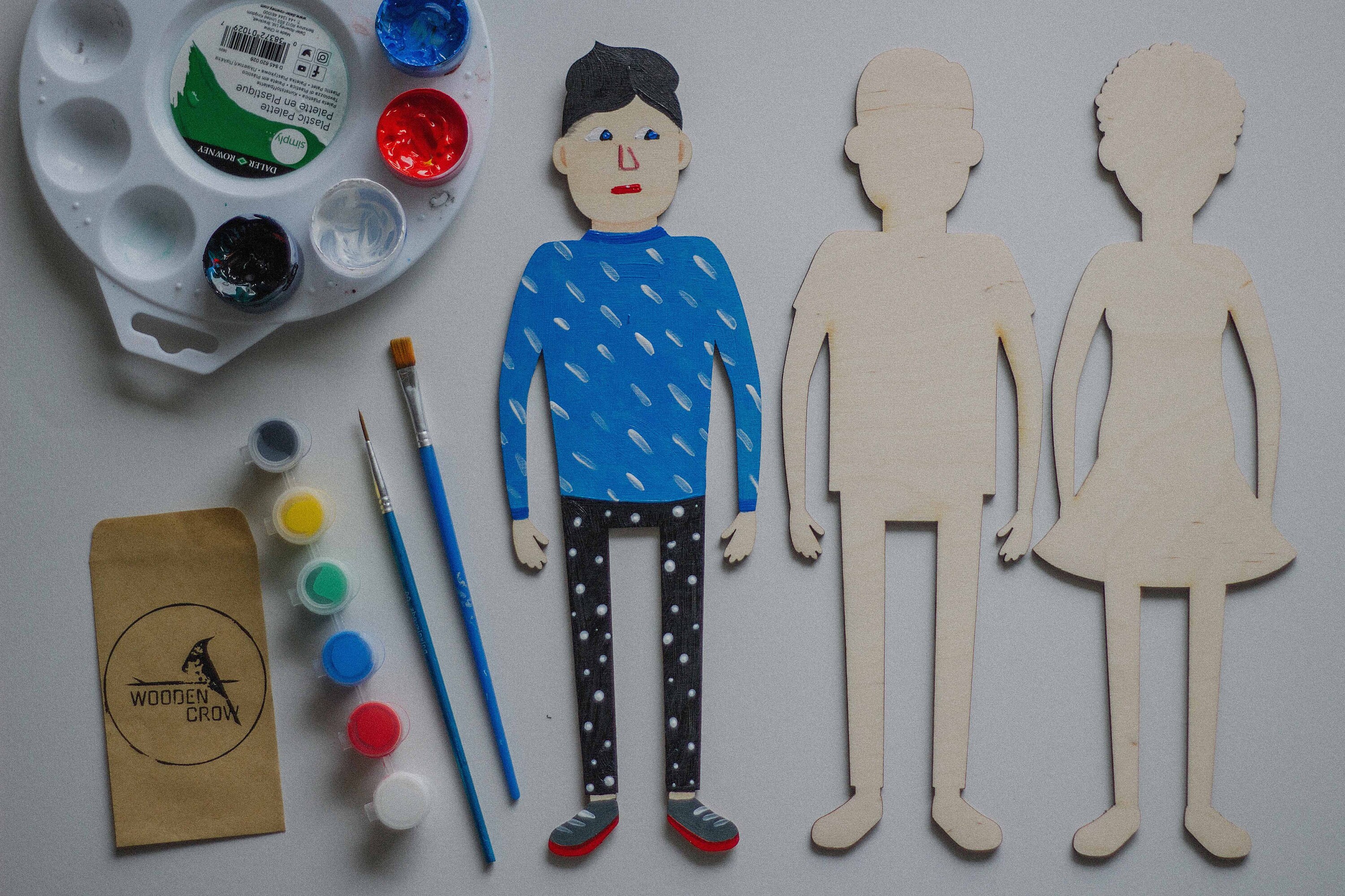 DIY Wooden People for Drawing. Craft Kit for Kids. Paints and Brushes ...