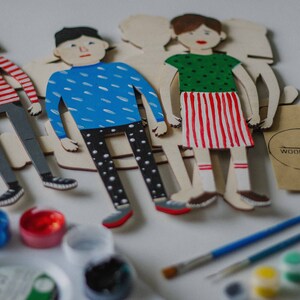 DIY Wooden People for Drawing. Craft Kit for Kids. Paints and Brushes ...