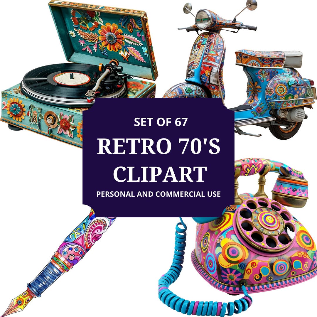70's Forever Retro Graphics Clipart Set Seventies Digital Design ...