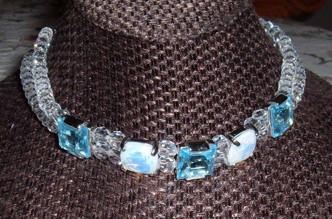 Stunning Swarovski Swan Signed Lead Crystal Faceted Clear Beads Blue ...