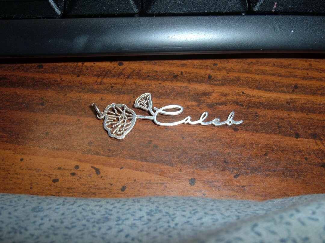 Sterling Silver - Poppy Birth Flower "caleb" Name Necklace Pendant - 1g ...