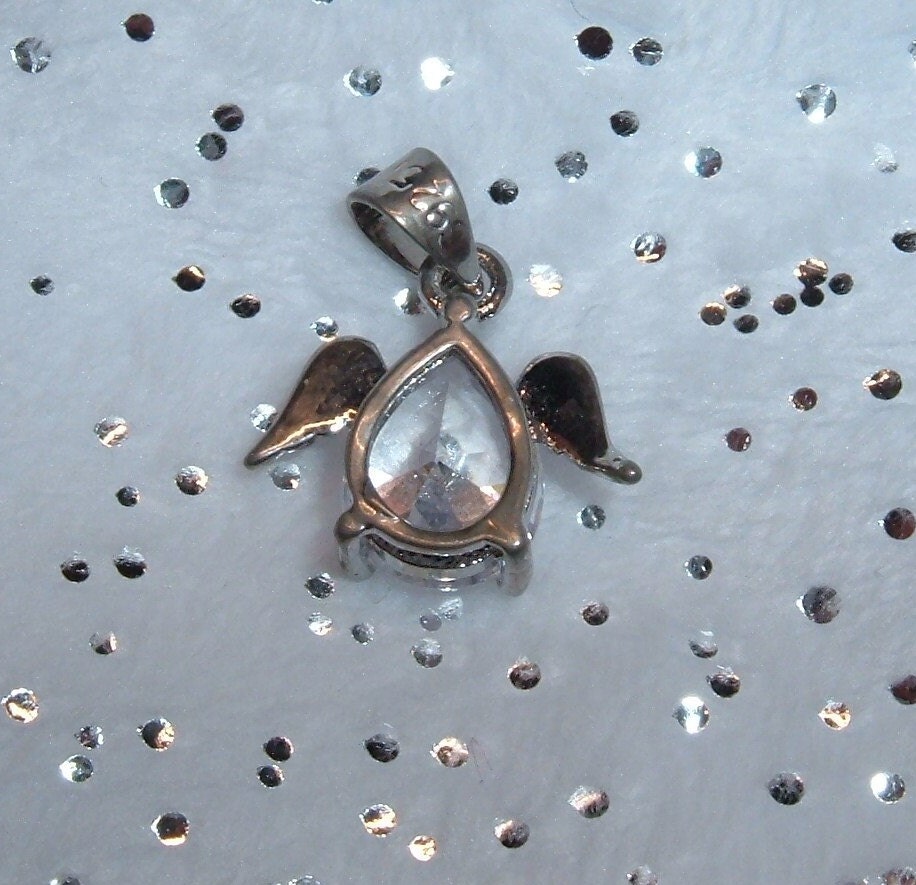 Little Angel Teardrop CZ Sterling Silver Pendant 3/4 Inch Sparkle! - Etsy