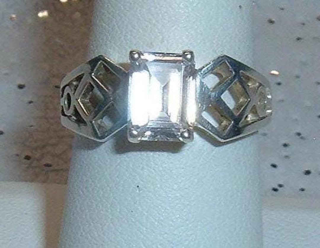 QVC 925 Diamonique Emerald Cut Ring, Sterling Silver Size 8 New Old ...