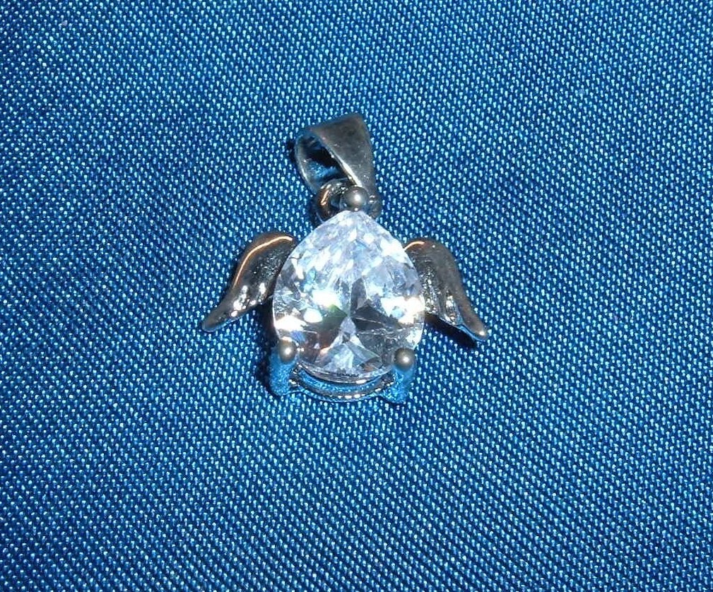 Little Angel Teardrop CZ Sterling Silver Pendant 3/4 Inch Sparkle! - Etsy