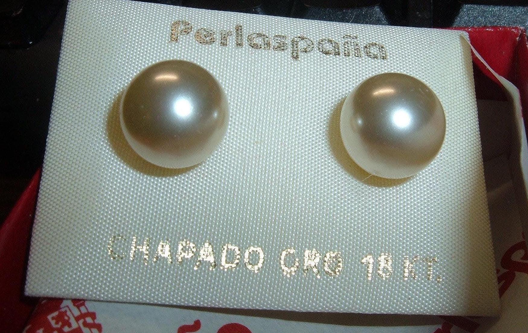 Pearlaspana Chapado Oro 18kt Made in Spain Large Faux Pearl Earrings Sz ...