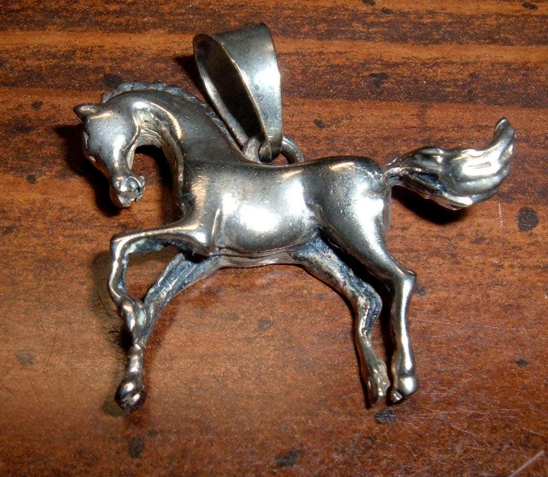 Vintage Silver Tone? Prancing Horse Pendant 1 3/8" Nose to Tail 1 1/2 ...