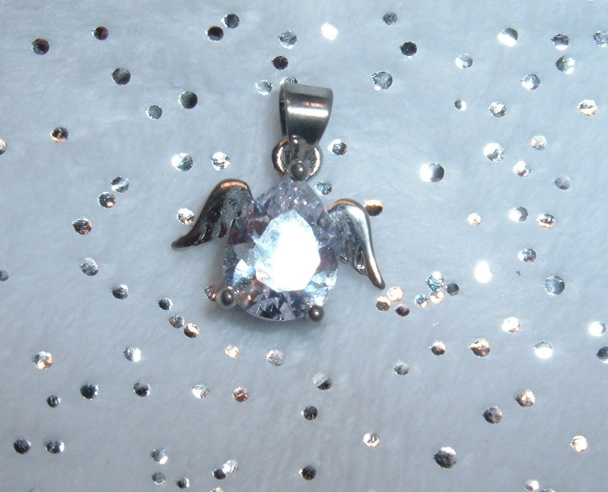 Little Angel Teardrop CZ Sterling Silver Pendant 3/4 Inch Sparkle! - Etsy