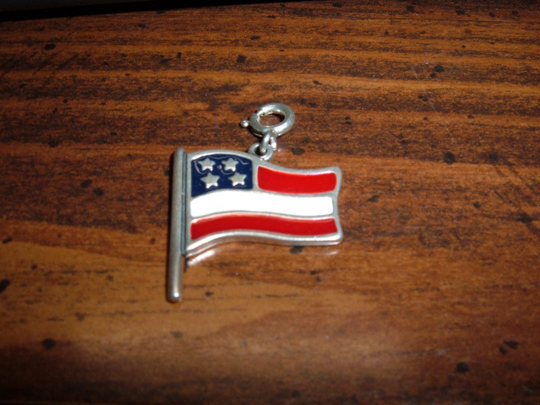 Sterling Silver Enamel American Flag Charm With Spring Ring Clasp 1 ...