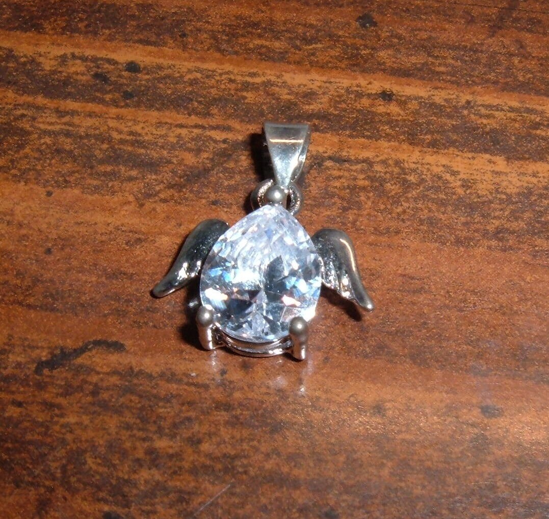 Little Angel Teardrop CZ Sterling Silver Pendant 3/4 Inch Sparkle! - Etsy