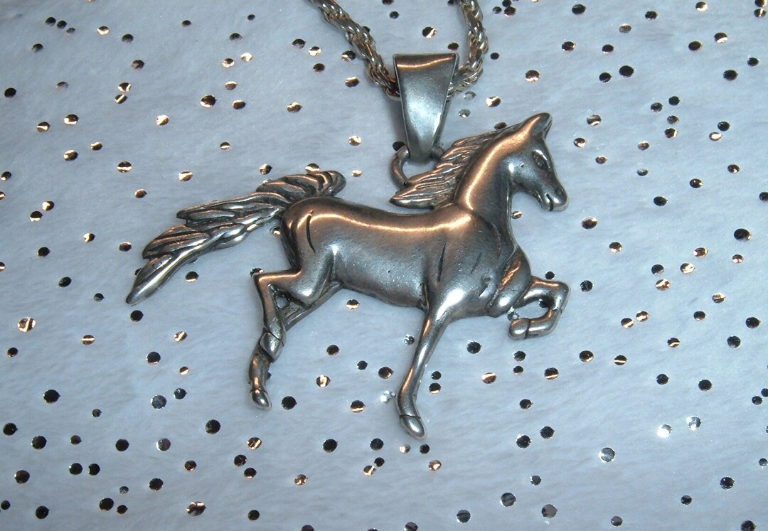 925 Sterling Silver Large Prancing Horse Pendant Necklace (chain ...