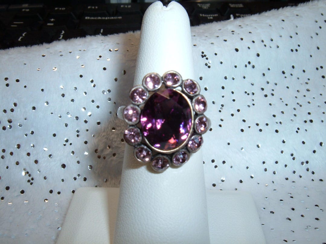 Vintage Hobe Purple Faceted Halo Adjustable Ring Size 4 1/2 to 6 New ...