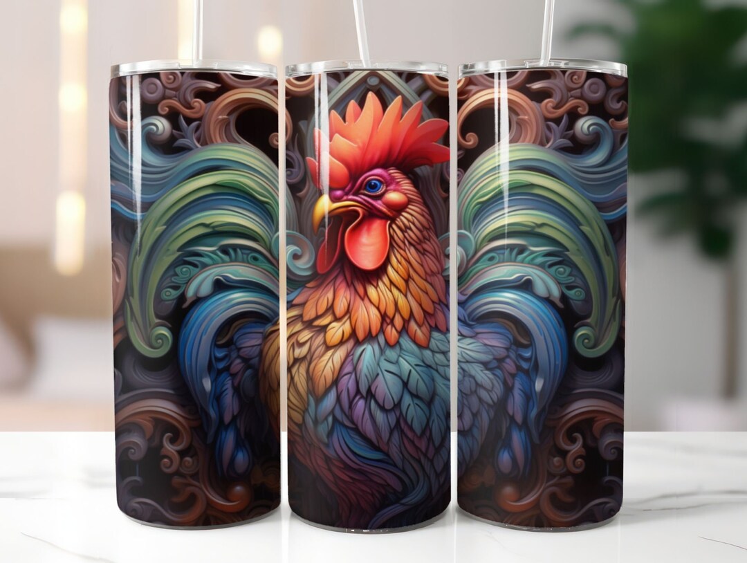 3D Colorful Rooster 20oz Sublimation Tumbler Design, Floral Rooster ...