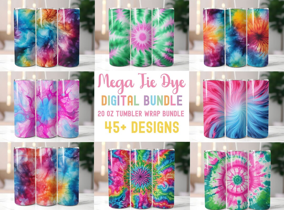 45+ Colorful Tie Dye 20oz Sublimation Tumbler Digital Design Bundle ...