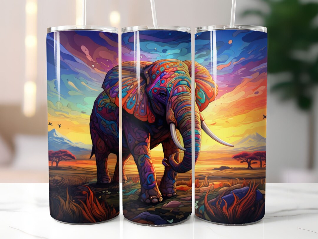 3D Beautiful Elephant 20oz Sublimation Tumbler Design, Wildflower ...