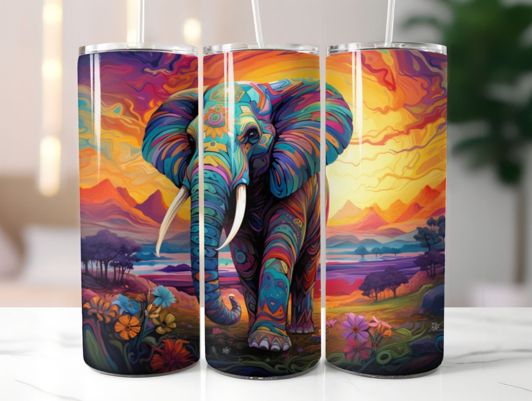 3D Beautiful Elephant 20oz Sublimation Tumbler Design, Wildflower ...