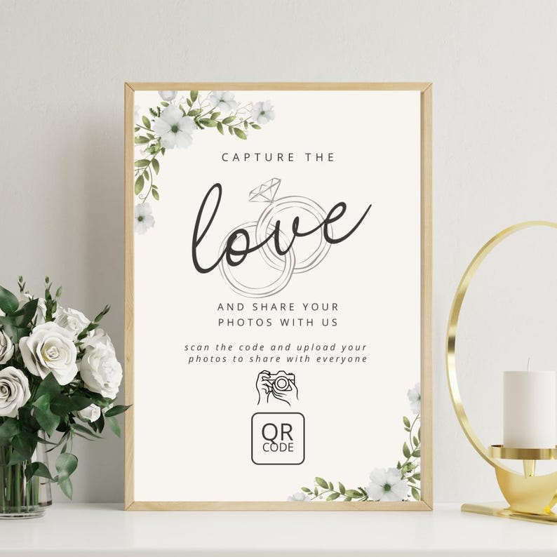 Wedding Photo Sharing Sign – QR Code Sign Template – Capture the Love ...