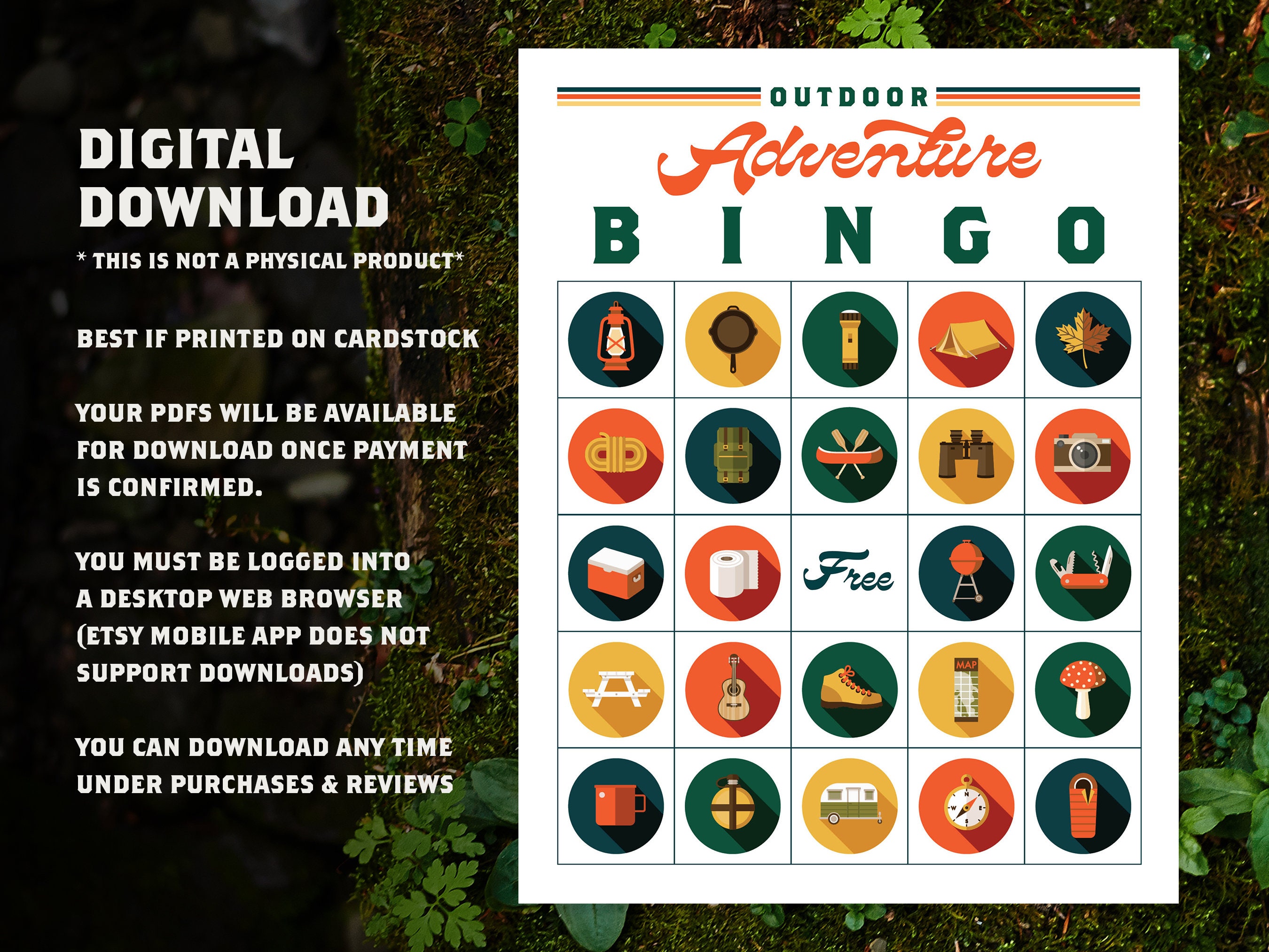 Outdoor Adventure Bingo Cards, Printable Kids Games, Nature Birthday ...